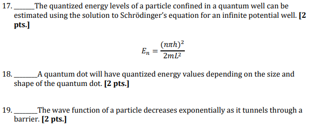 Solved 17. _The quantized energy levels of a particle | Chegg.com