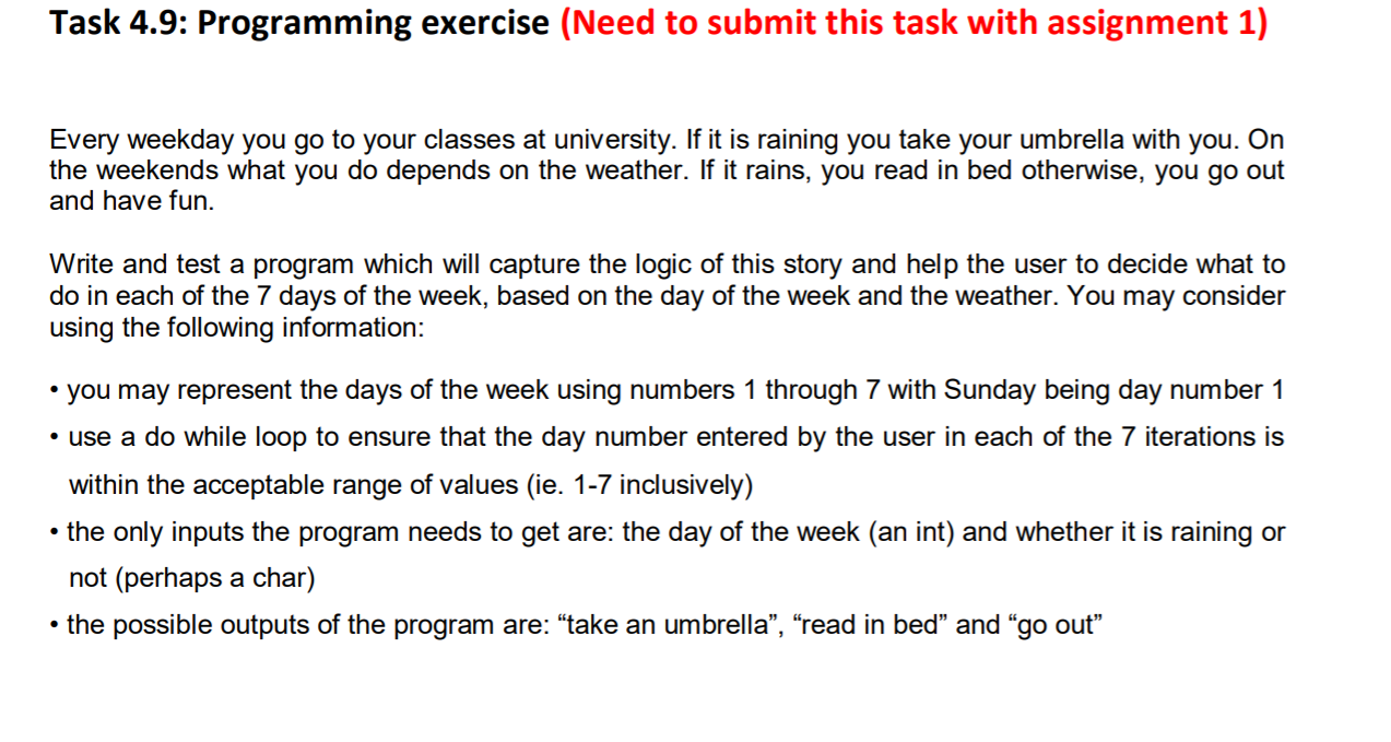 Solved Task 4.9: Programming exercise (Need to submit this | Chegg.com