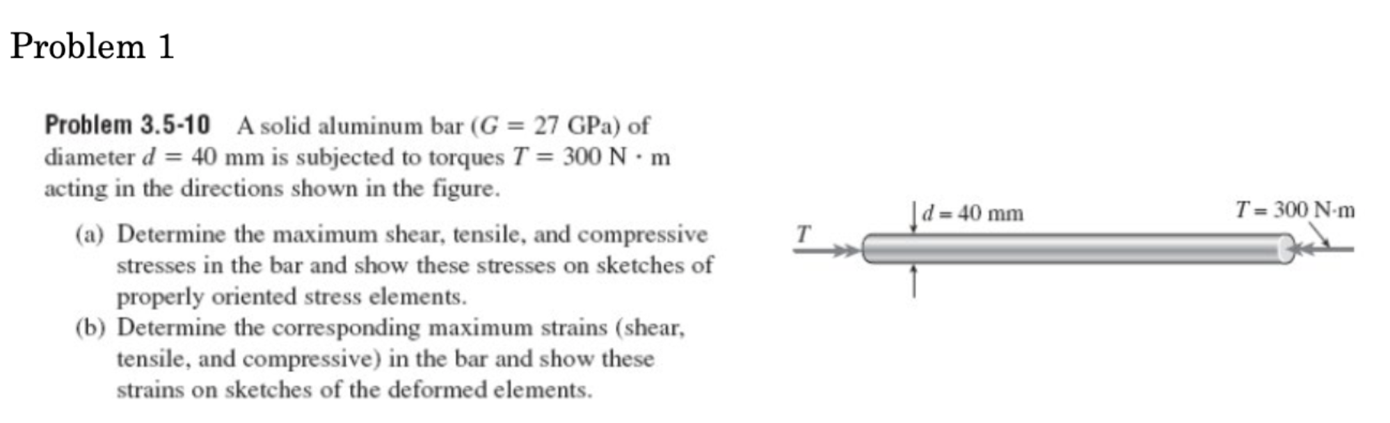 Solved Problem 1 d = 40 mm T = 300 Nm Problem 3.5-10 A solid | Chegg.com