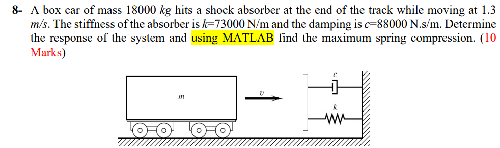 Solved VIBRATIONS 8- ﻿A box car of mass 18000kg ﻿hits a | Chegg.com