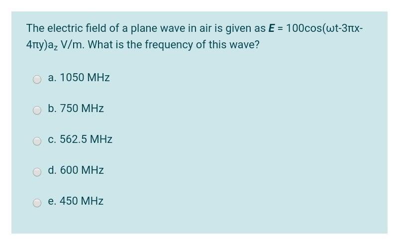 Solved The electric field of a plane wave in air is given as | Chegg.com