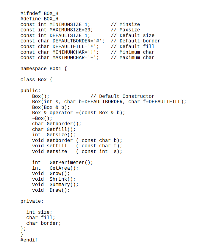Solved The following question will reference the box.h file | Chegg.com