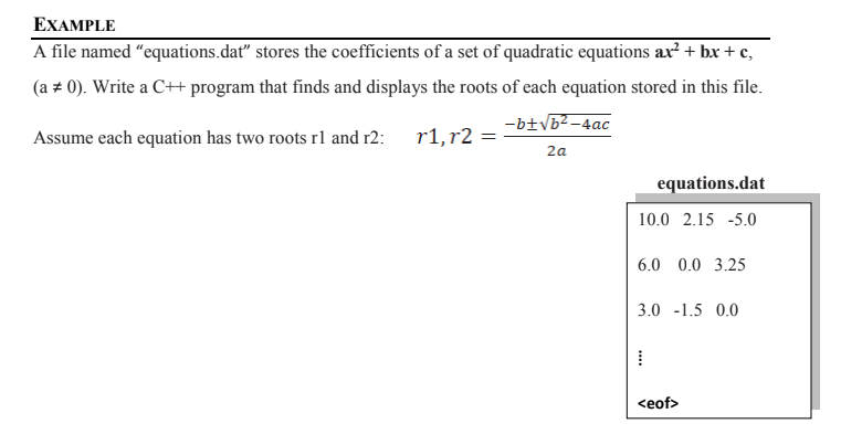 Solved EXAMPLE A file named "equations.dat" stores the | Chegg.com