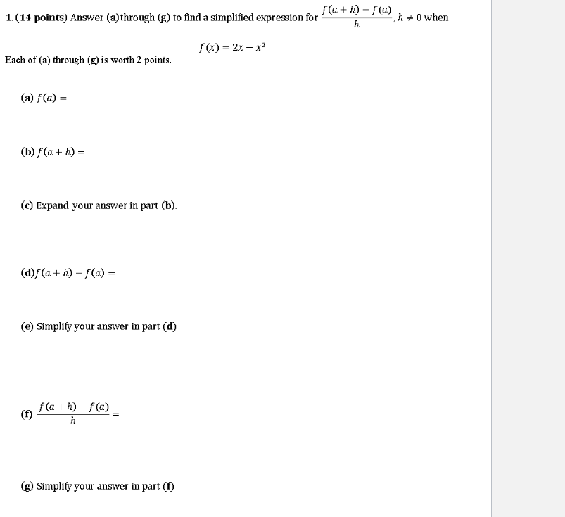 Solved 1.(14 points) Answer (a)through (g) to find a | Chegg.com