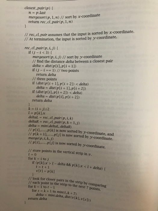 Solved Implement The Algorithm For The Closest Pair Of