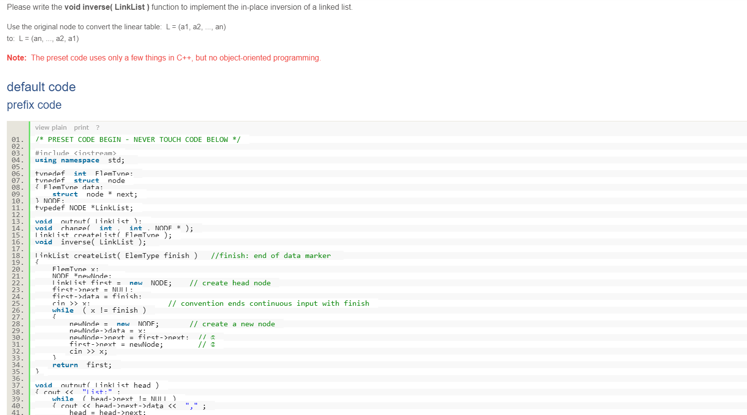 Solved Please write the void inverse( LinkList ) function to | Chegg.com