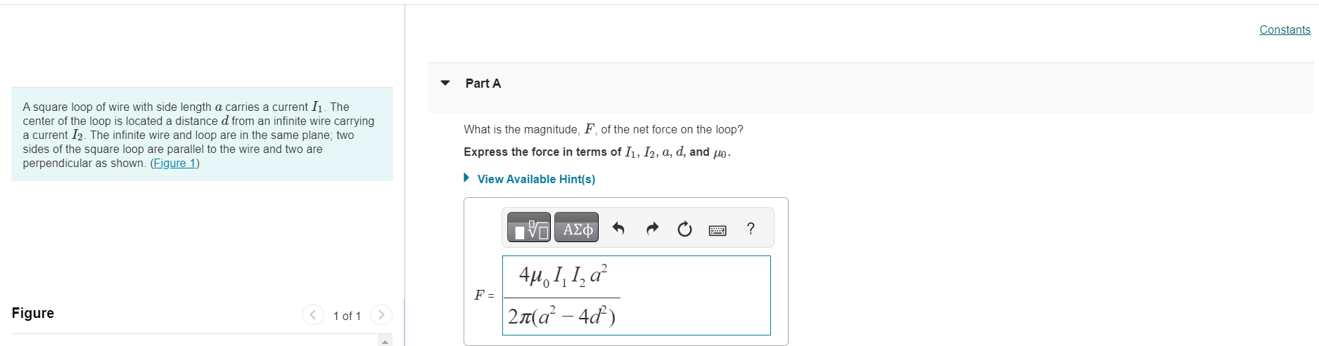 Solved A Square Loop Of Wire With Side Length A Carries A