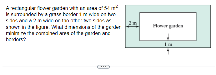 Solved A rectangular flower garden with an area of 54 m2 is | Chegg.com
