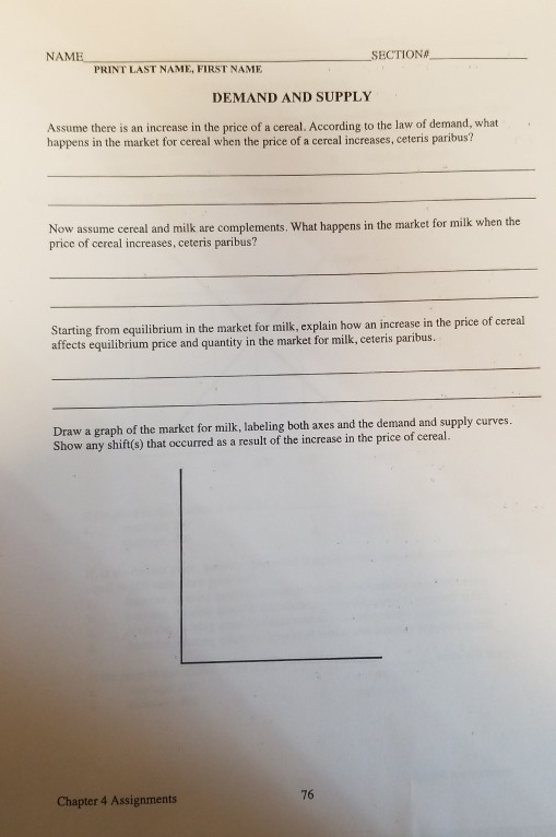 Solved NAME SECTION PRINT LAST NAME, FIRST NAME DEMAND AND | Chegg.com