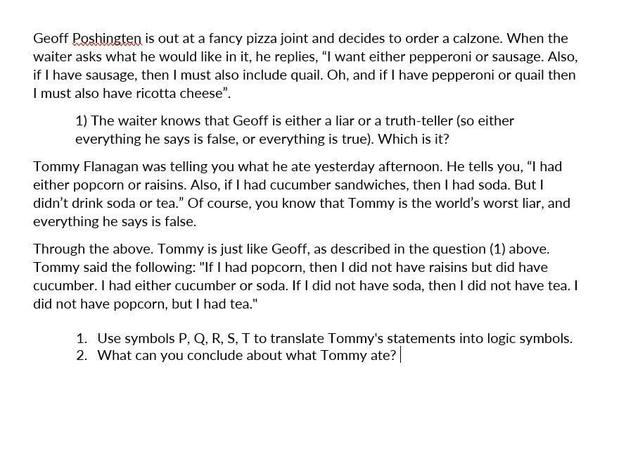 Solved Geoff Poshingten is out at a fancy pizza joint and | Chegg.com