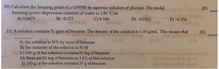 20) Calculate the freezing point of a 0.09500 m | Chegg.com