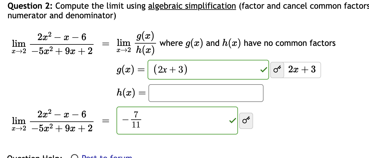 Solved Question 2: Compute the limit using algebraic | Chegg.com