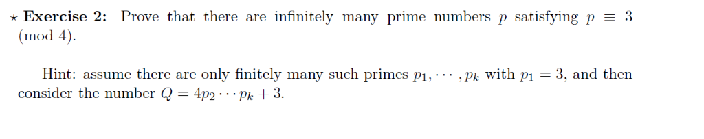 Solved * Exercise 2: Prove that there are infinitely many | Chegg.com