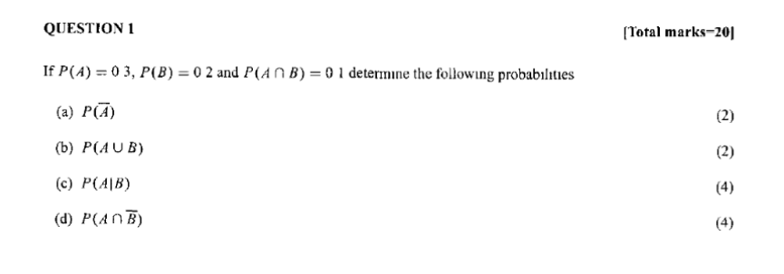Solved If P(A)=03,P(B)=02 and P(A∩B)=01 determine the | Chegg.com