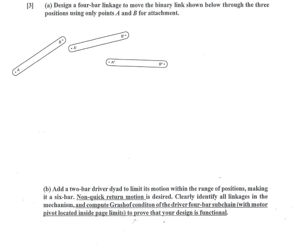Solved [3] (a) Design a four-bar linkage to move the binary | Chegg.com
