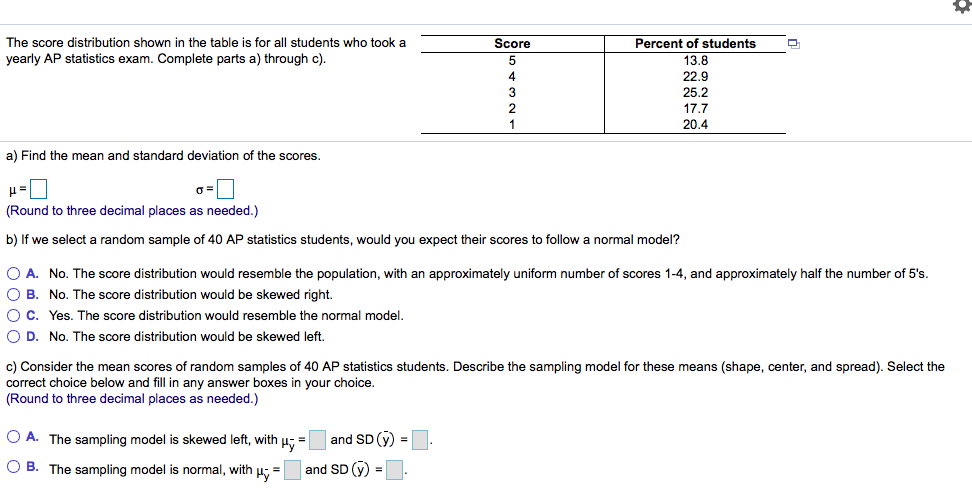 Solved The score distribution shown in the table is for all | Chegg.com