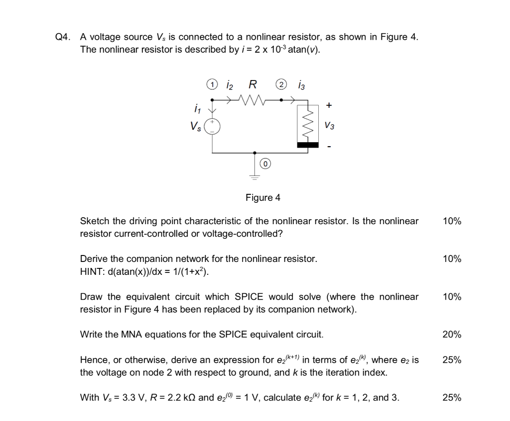 Q4. A voltage source Vs is connected to a nonlinear | Chegg.com