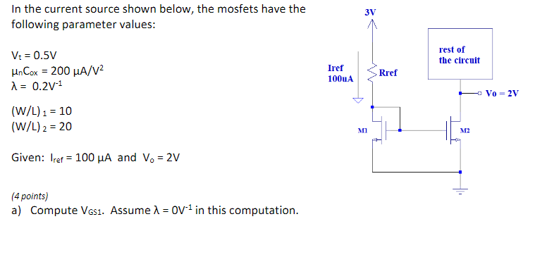 Solved In the current source shown below, the mosfets have | Chegg.com