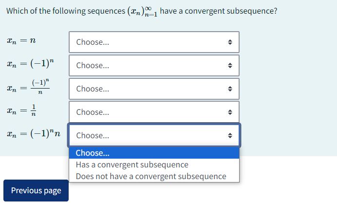 Solved Which of the following sequences (xn)n=1∞ ﻿have a | Chegg.com