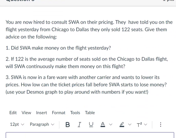 Solved You are now hired to consult SWA on their pricing. | Chegg.com