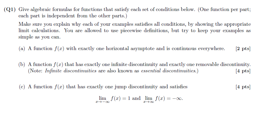 Solved (Q1) Give algebraic formulas for functions that | Chegg.com