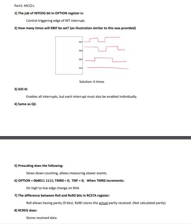 Parti: MCQ's: 1) The job of INTEDG bit in OPTION | Chegg.com