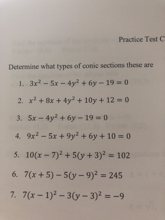 Solved Practice Test C Determine what types of conic | Chegg.com