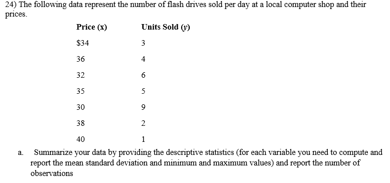 Solved 24) The following data represent the number of flash | Chegg.com