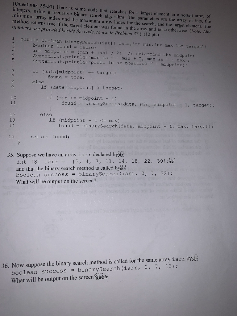 Solved (Questions 35-37) Here is some code that searches for | Chegg.com