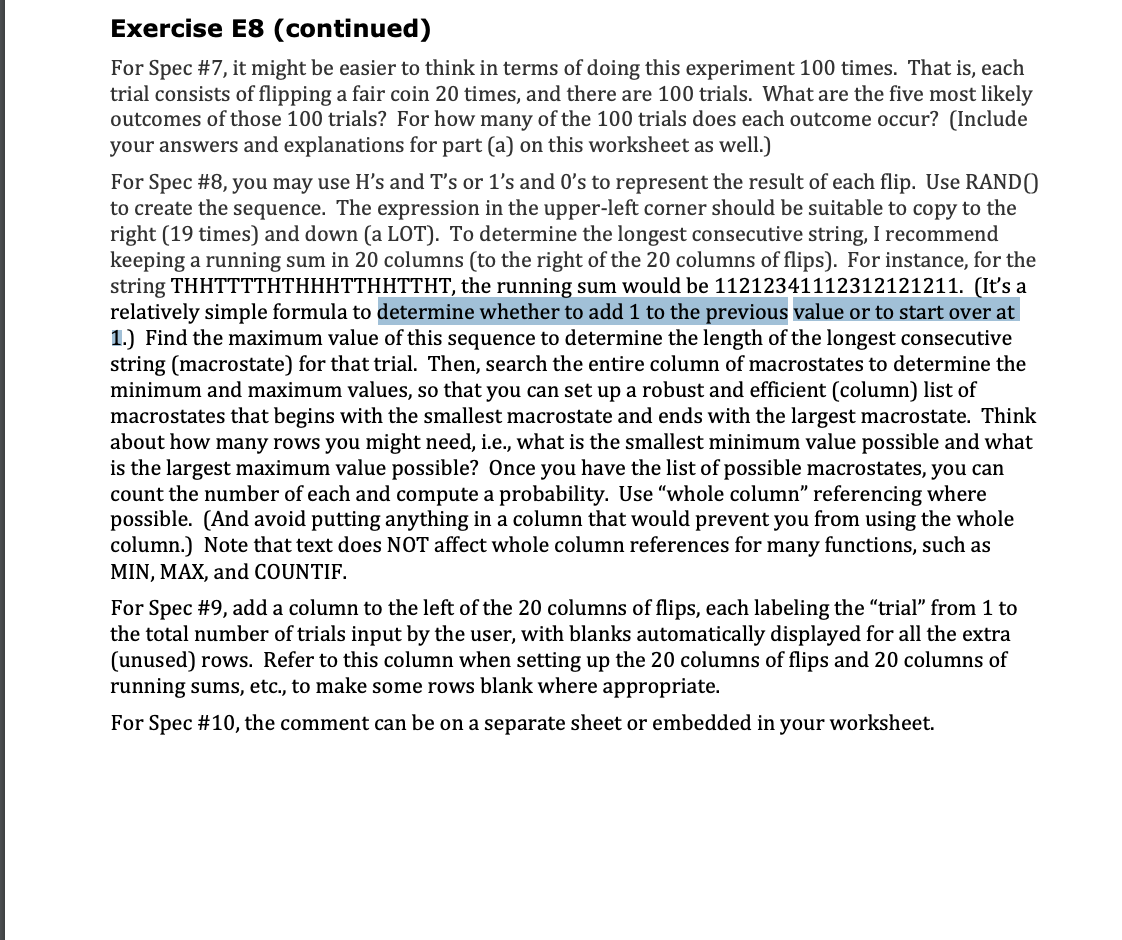 Exercise E8 Imagine that you flip a fair coin 20 | Chegg.com