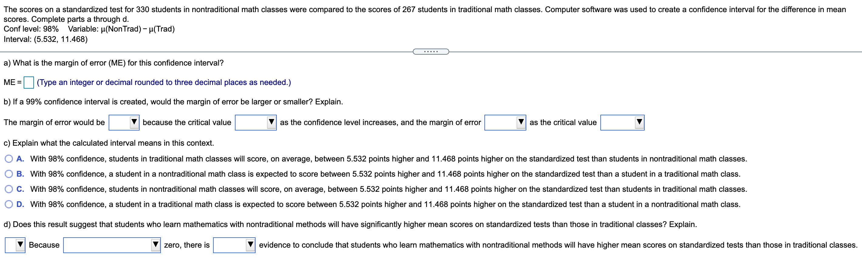 Solved The scores on a standardized test for 330 students in | Chegg.com