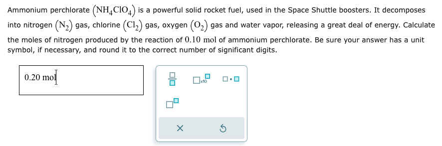 Solved Ammonium perchlorate (NH4ClO4) is a powerful solid | Chegg.com