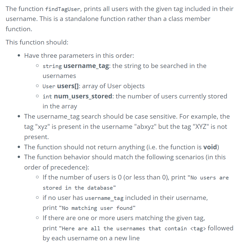 Solved The function findTagUser, prints all users with the | Chegg.com