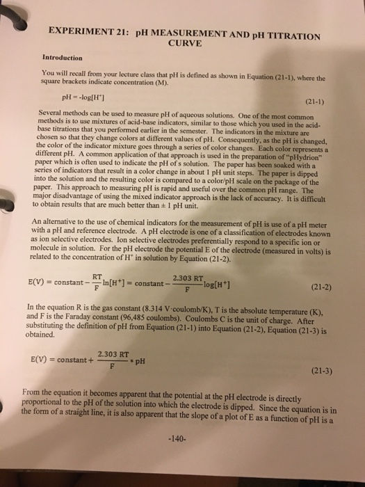 Solved pH Measurement and pH Titration Curve Prelaboratory | Chegg.com