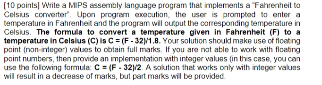Solved [10 points] Write a MIPS assembly language program | Chegg.com