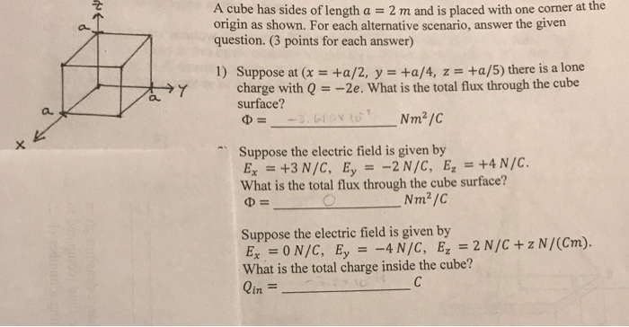 Solved A cube has sides of length a = 2 m and is placed with | Chegg.com
