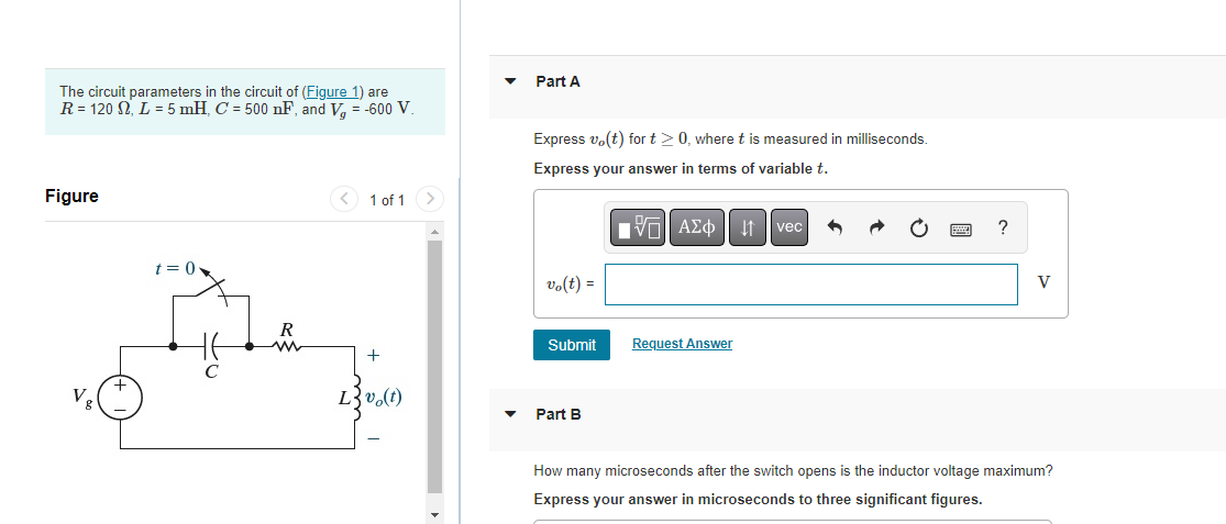 Solved The circuit parameters in the circuit of Part A | Chegg.com