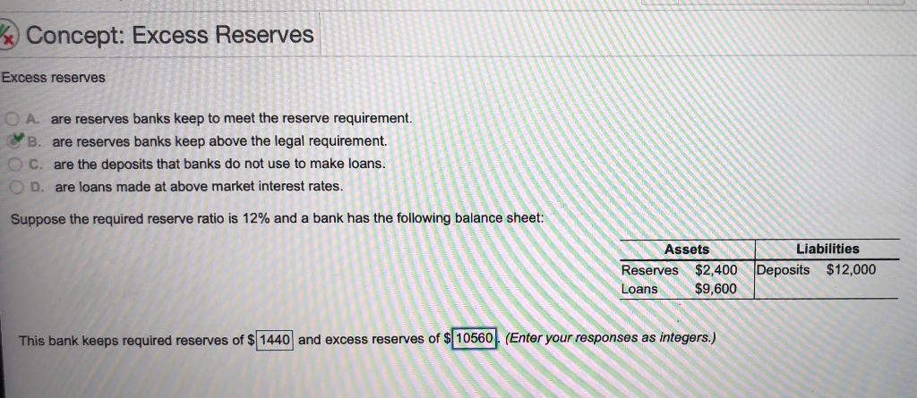 Solved Concept: Excess Reserves Excess reserves OA. are | Chegg.com