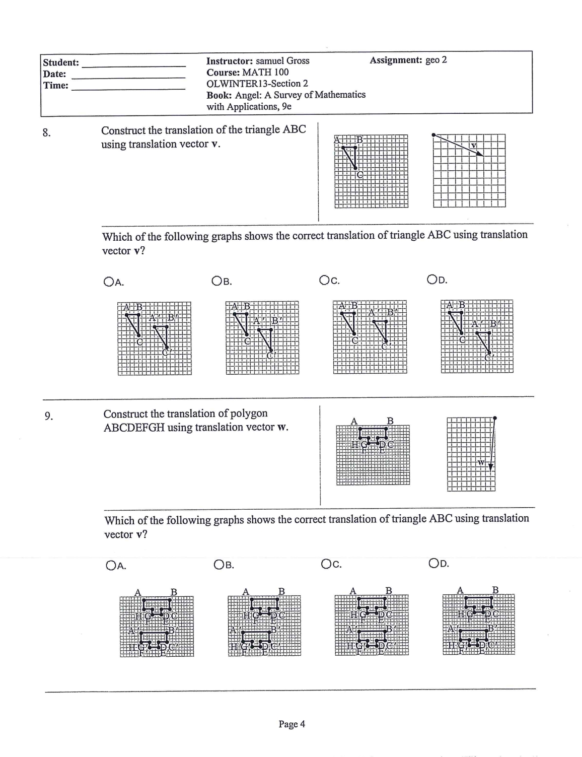 Solved Student:Date:Time:Instructor: samuel GrossCourse: | Chegg.com