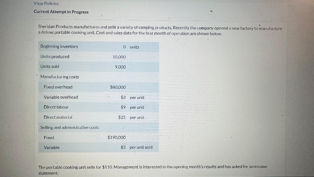 Solved View Policies Current Attempt in Progress Sheridan | Chegg.com