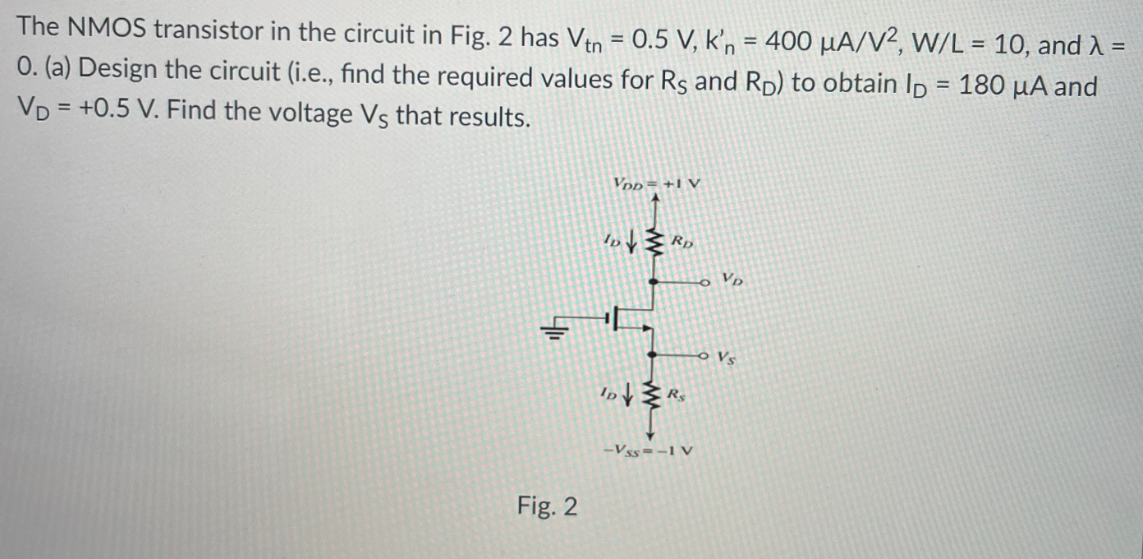 Solved The NMOS transistor in the circuit in Fig. 2 has | Chegg.com