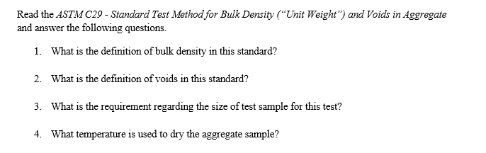 Solved Read the ASTM C29 - Standard Test Method for Bulk | Chegg.com