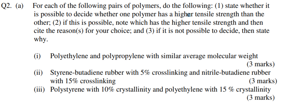 Solved Q2. (a) For each of the following pairs of polymers, | Chegg.com