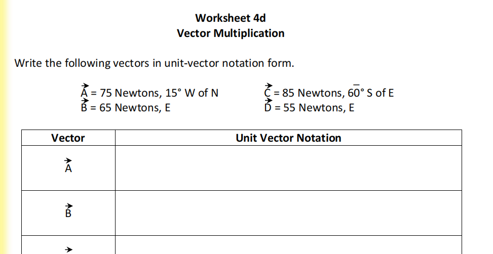 Solved Worksheet 4d Vector Multiplication Write the | Chegg.com