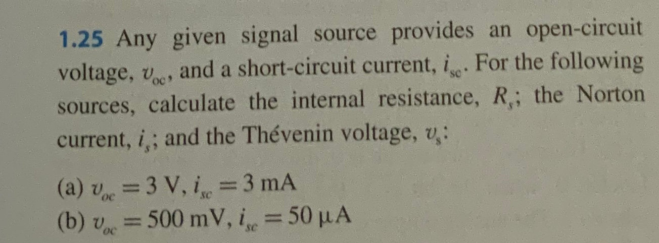 Solved 1.25 Any given signal source provides an open-circuit | Chegg.com