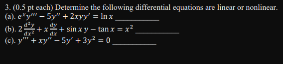 Solved 3. (0.5pt each) Determine the following differential | Chegg.com