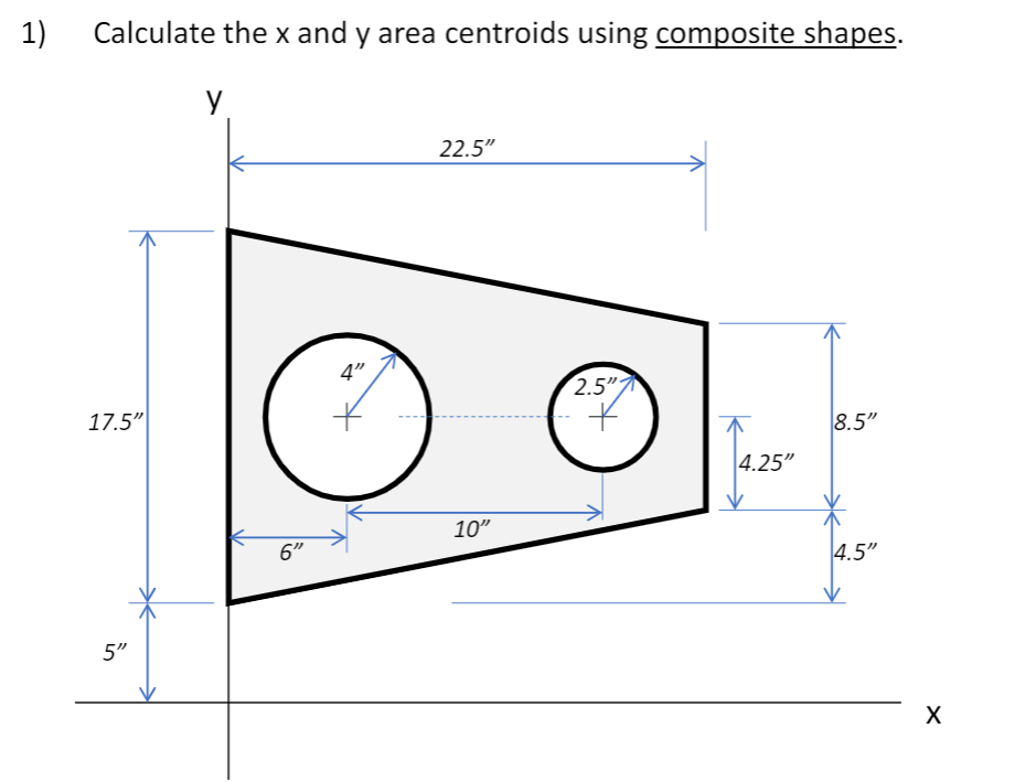 Solved 1) Calculate the x and y area centroids using | Chegg.com