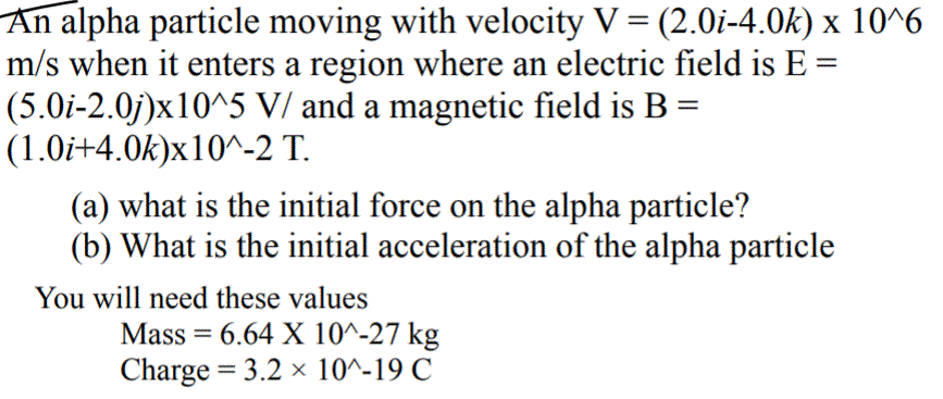 Solved An alpha particle moving with velocity V= (2.0i-4.0k) | Chegg.com