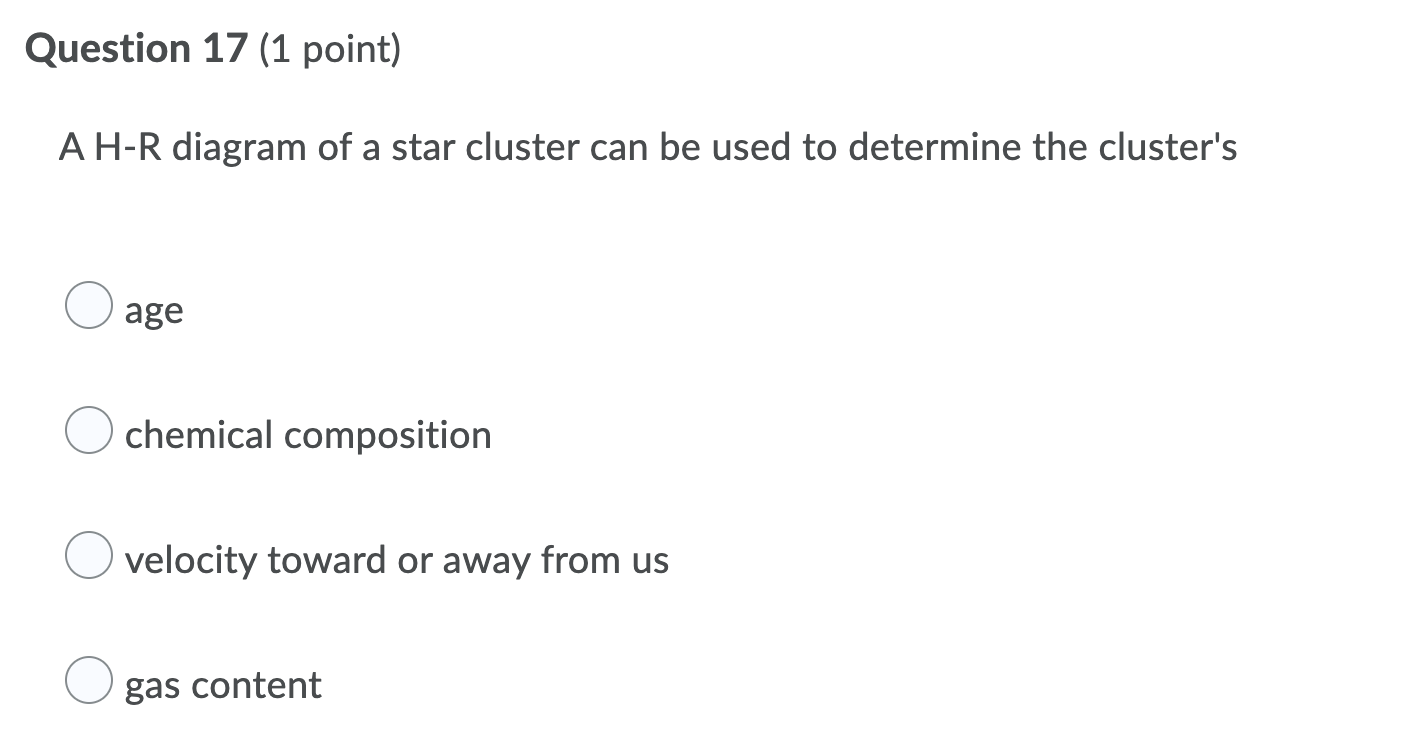 Solved Question 17 (1 point) A H-R diagram of a star cluster | Chegg.com