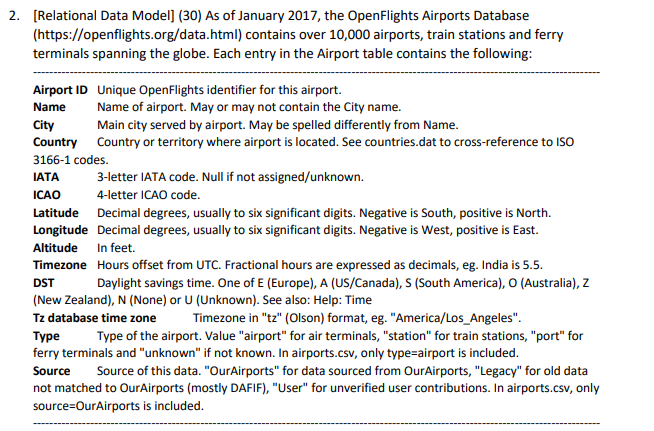 Solved 2. [Relational Data Model] (30) As of January 2017, | Chegg.com